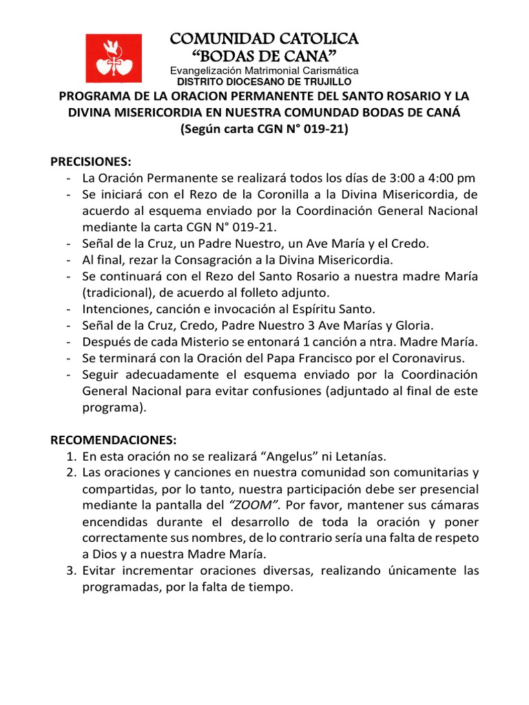 Programa de La Oración Permanente de La Divina Misericordia Julio y Agosto 22 | PDF | Rosario ...