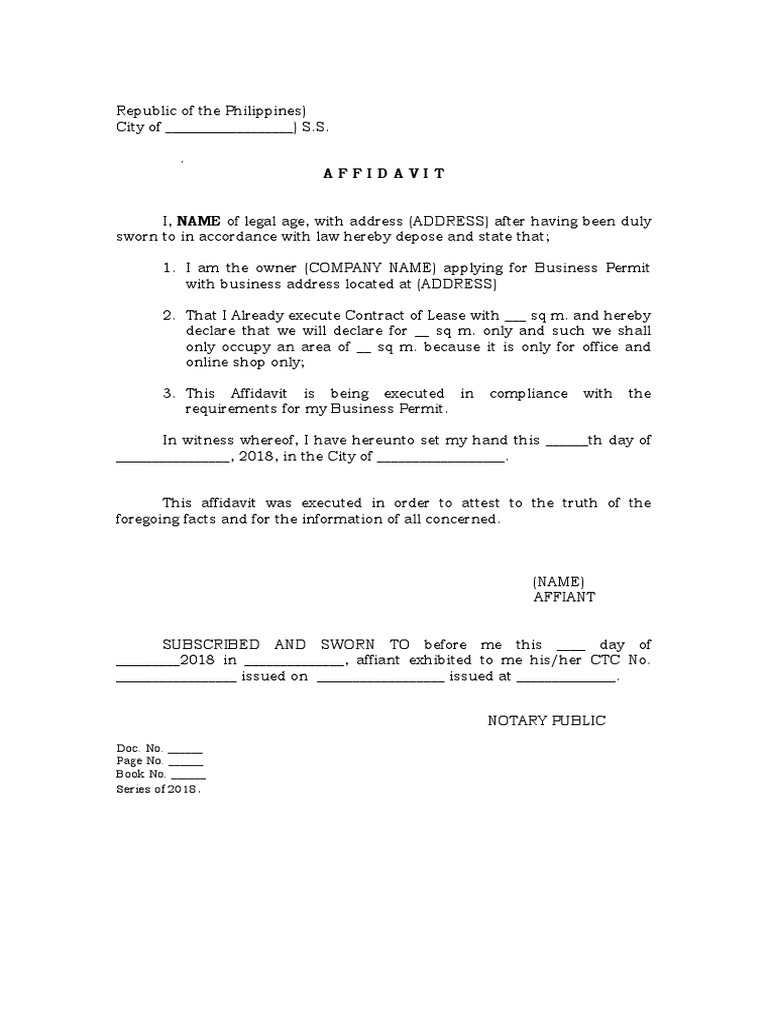 Affidavit FOR BUSSINESS PERMIT | PDF