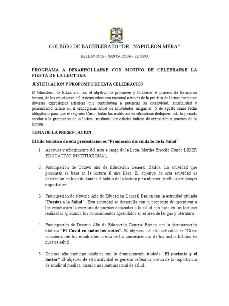 Programa de La Fiesta de La Lectura | PDF