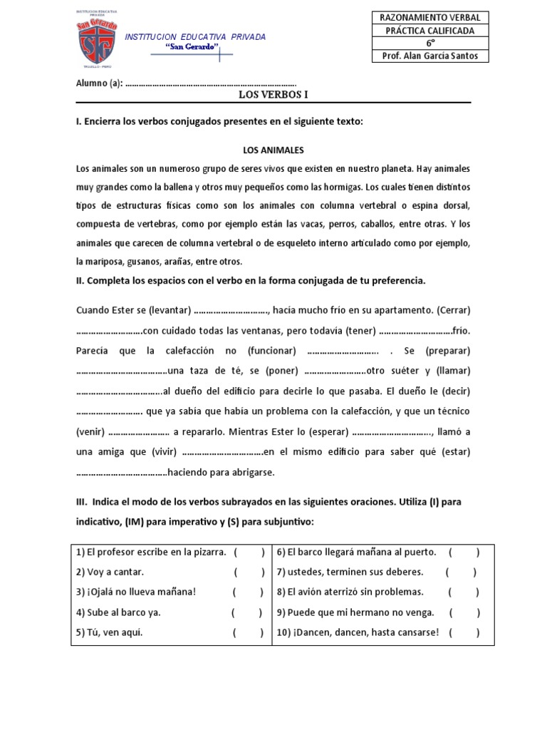 Practica Los Verbos I | PDF | Verbo