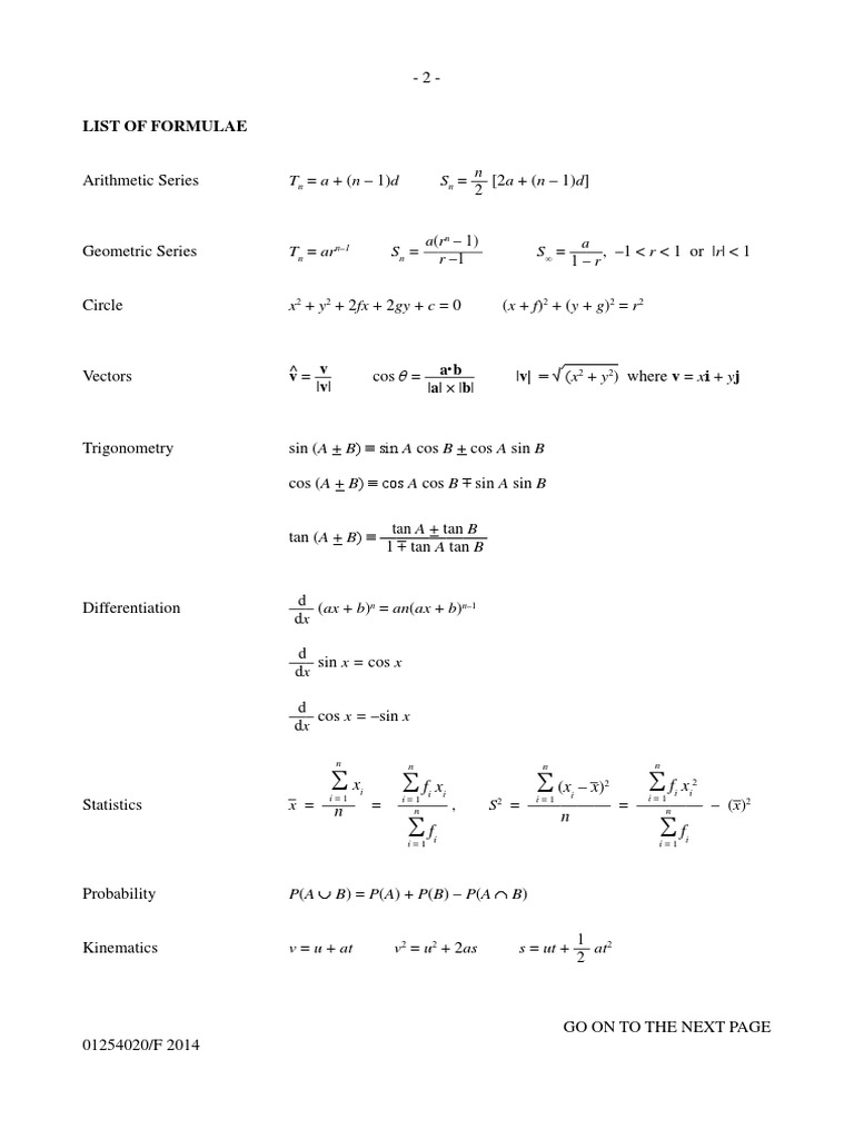 CXC CSEC Additional Mathematics Formulas Sheet | PDF | Geometric ...