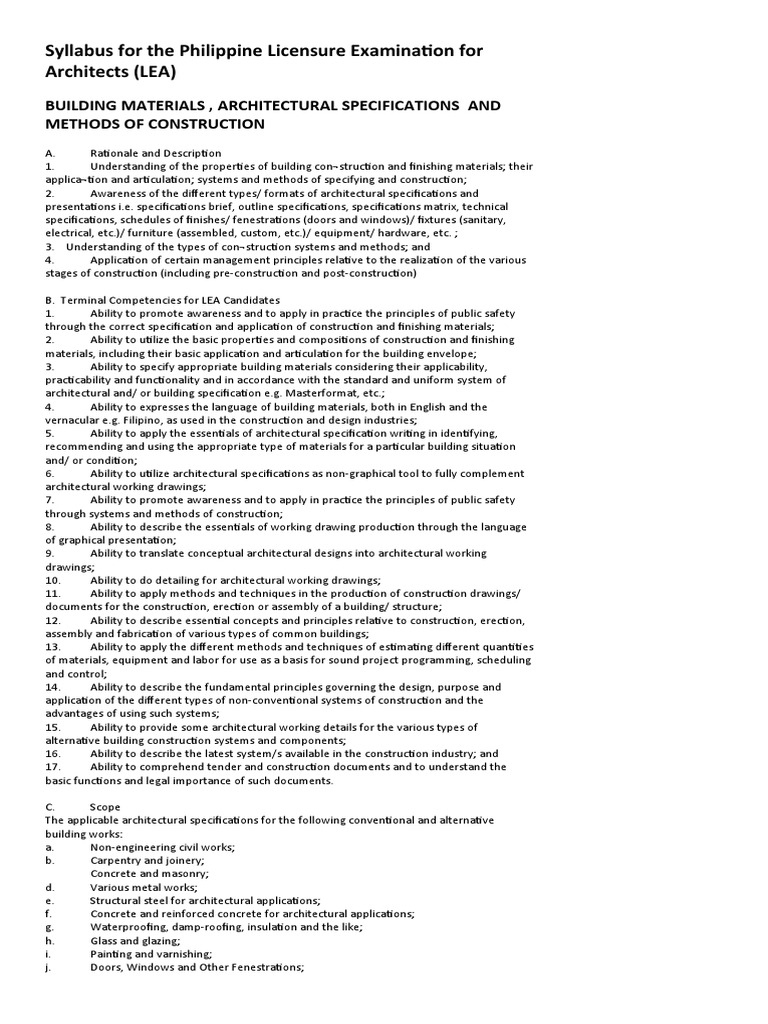 Specifications for Materials, Construction Methods, and Architectural ...