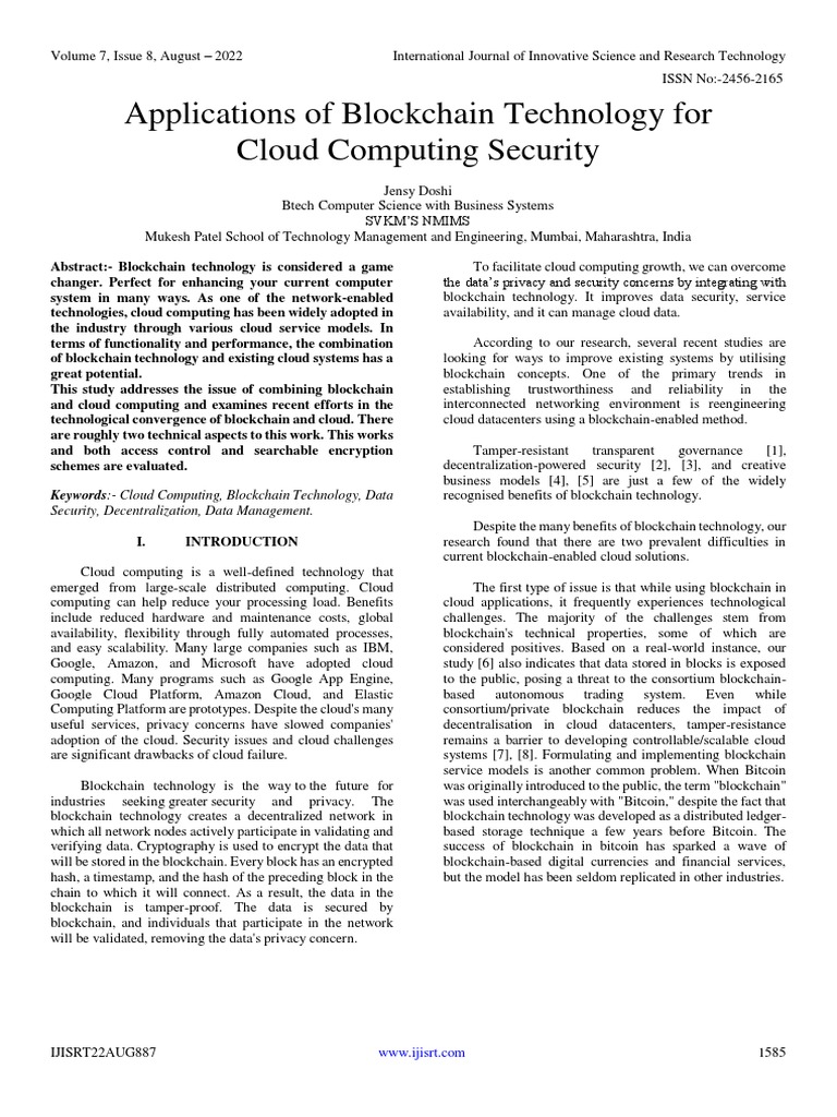 Applications Of Blockchain Technology For Cloud Computing Security Pdf Cloud Computing