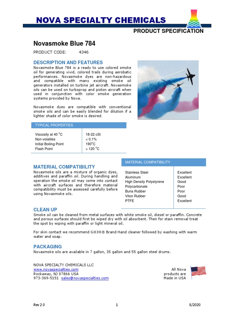 Datasheet Novasmoke Blue 784 | PDF | Oil | Smoke