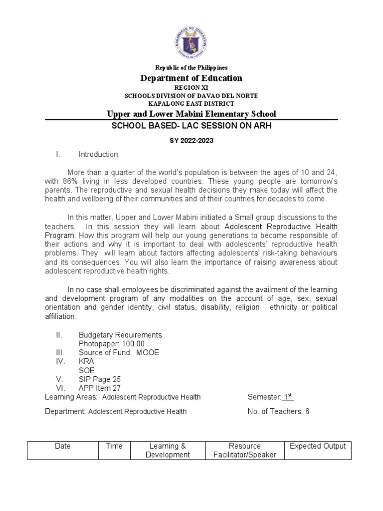 Philippines ARH Program for Teachers | PDF | Adolescence | Equality Rights