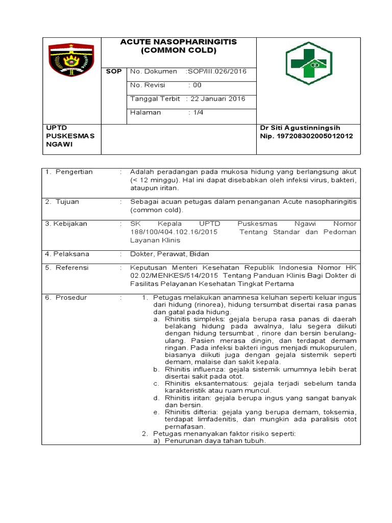 Sop Common Cold | PDF