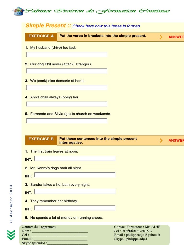 Present Simple Exercises | PDF | Human Communication | Linguistic Typology