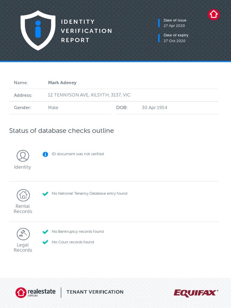 1form Verification Report | PDF | Identity Document | Bankruptcy
