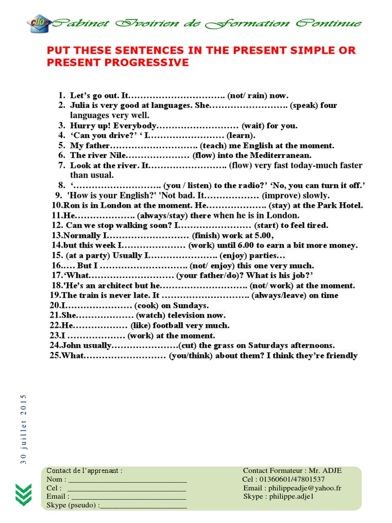 Present Simple or Present Progressive | PDF