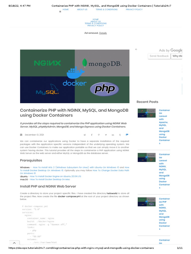 Containerize Php With Nginx Mysql And Mongodb Using Docker Containers Tutorials24x7 Pdf