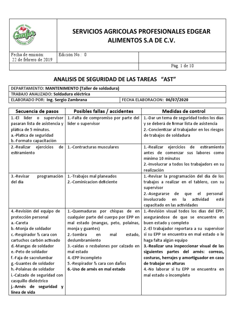AST de Soldadura | PDF | Soldadura | Construcción