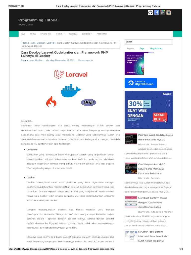 Cara Deploy Laravel, Codeigniter Dan Framework PHP Lainnya Di Docker - Programming Tutorial | PDF