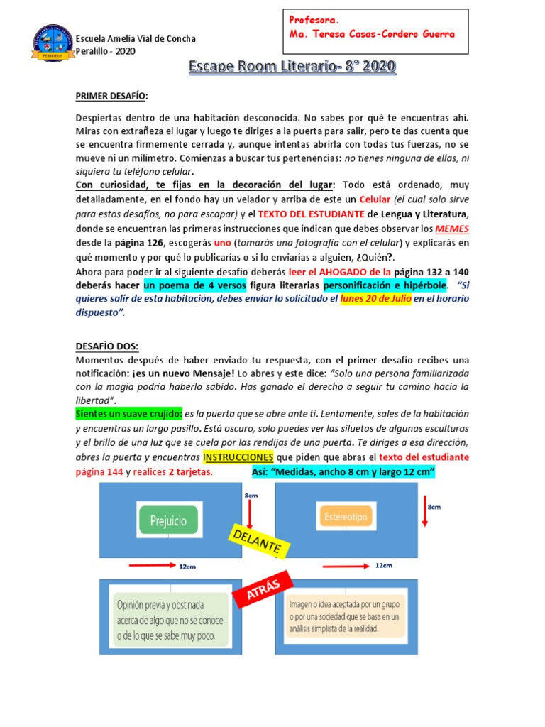 8° Escape ROOM LITERARIO Sí | PDF