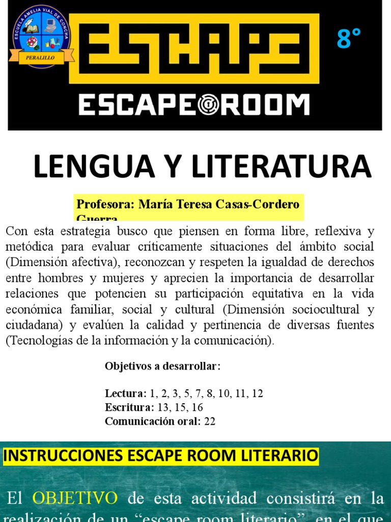 ESCAPE ROOM 8° - Lengua | PDF