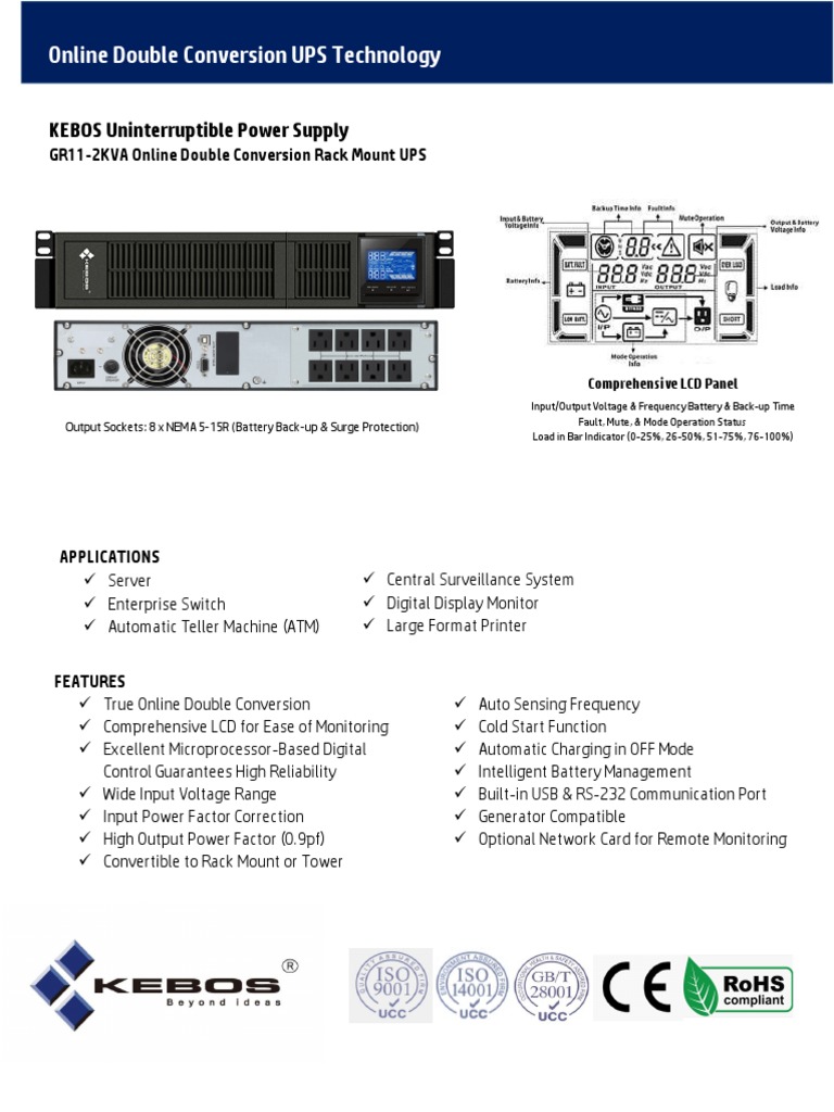 Updated2021.KEBOS GR11-2KVA 1800W Online Rack Mount UPS Datasheet | PDF | Computer Engineering ...