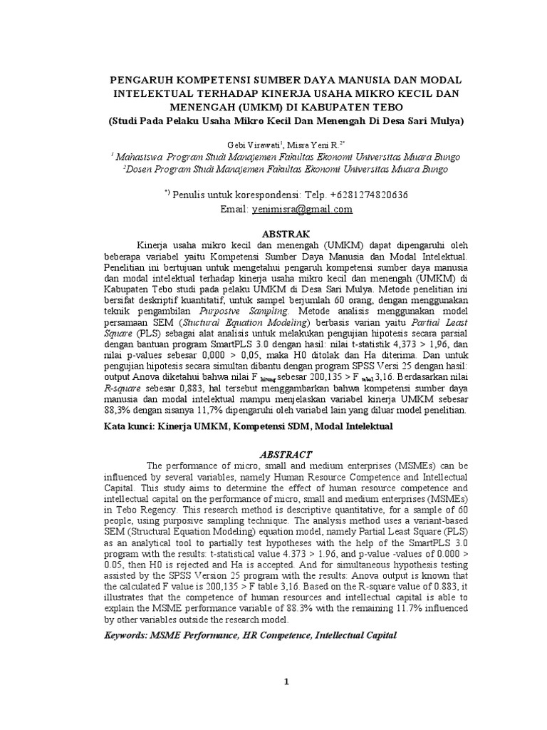 Pengaruh SDM dan Modal Intelektual UMKM | PDF | Karier & Perkembangan ...