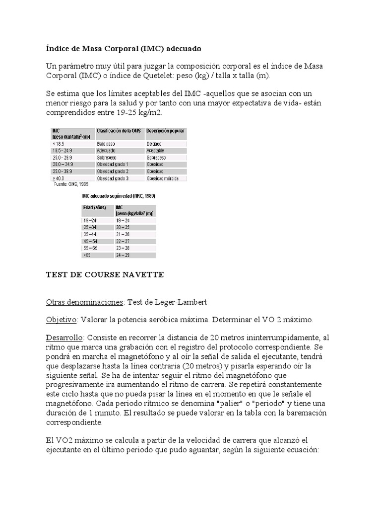 Tipos de Test | PDF | Ritmo cardiaco | Índice de masa corporal