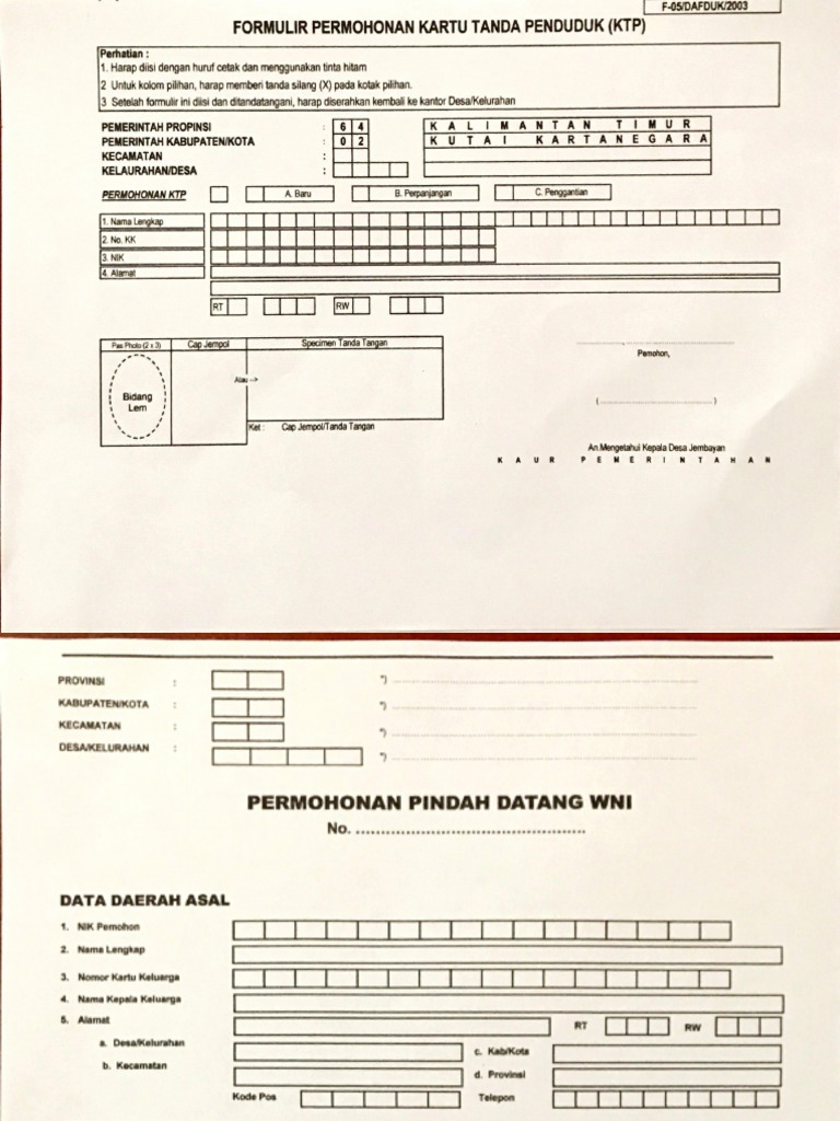 Formulir KTP Dan Pindah Datang | PDF