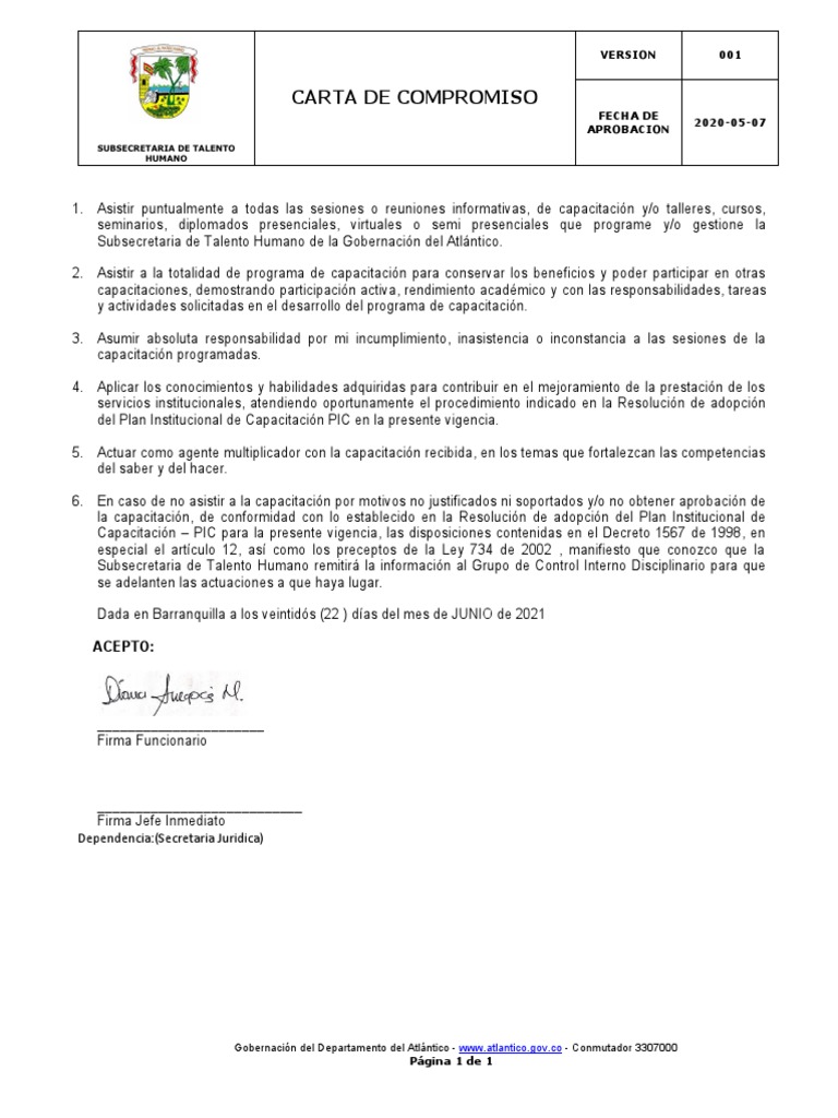 Formato Carta de Compromiso | PDF | Gobierno | Justicia