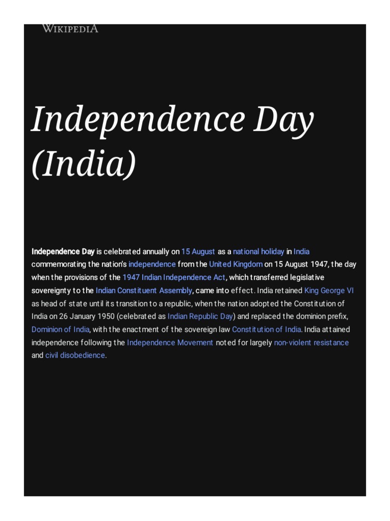 Independence Day India - Wikipedia | PDF