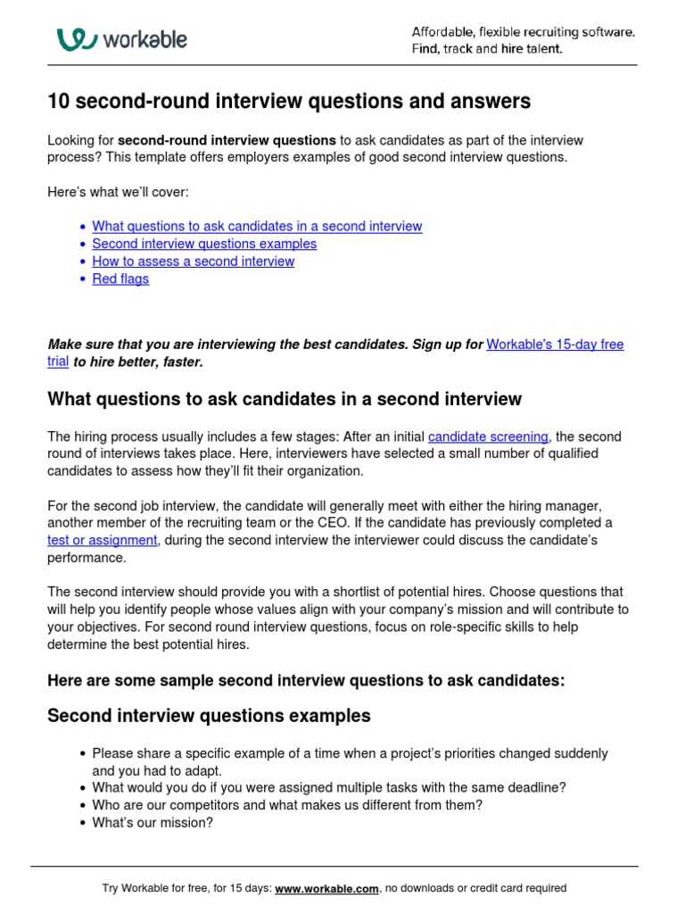 Second Interview Questions | PDF | Emotional Intelligence | Job Interview