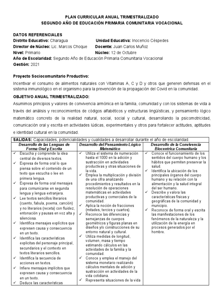 Plan Anual 2do de Primaria | PDF | Plan de estudios | Ritmo