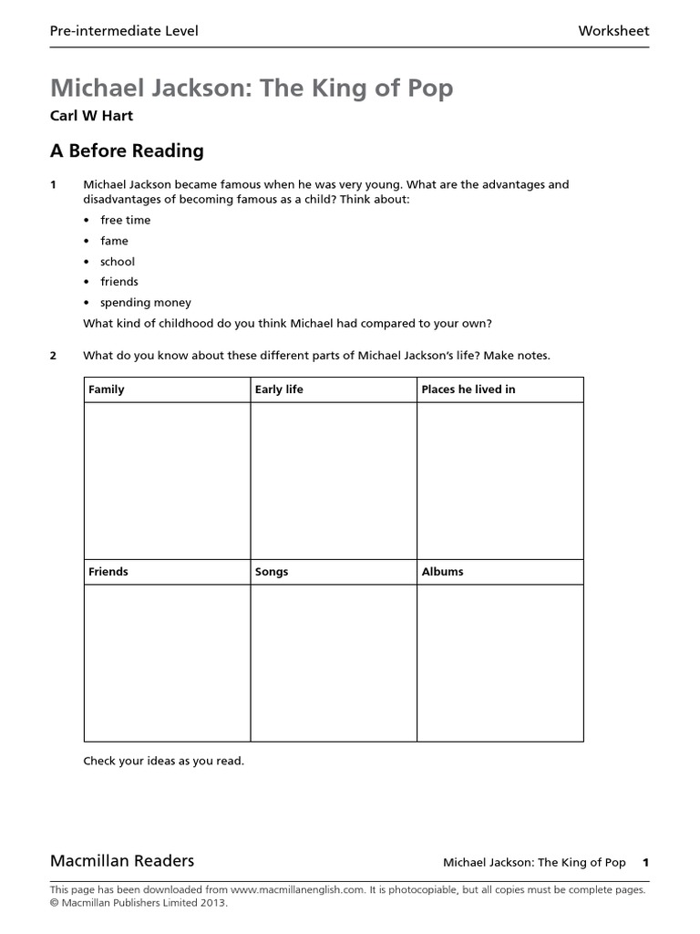 Michael-Jackson-Worksheet | PDF | Michael Jackson | Music Industry