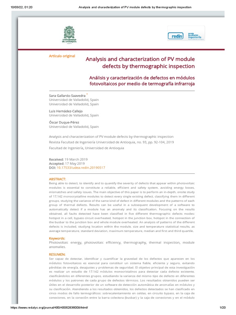 Analysis and Characterization of PV Module Defects by Thermographic ...