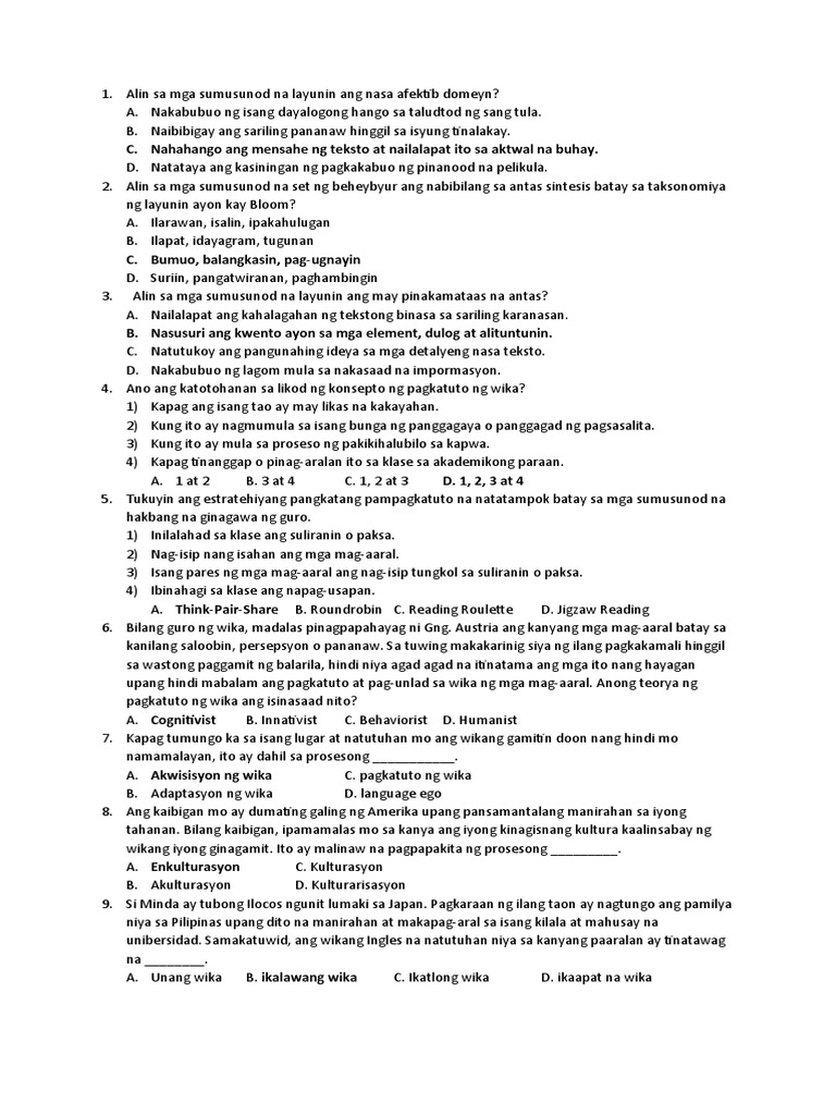 Filipino Mock Test | PDF