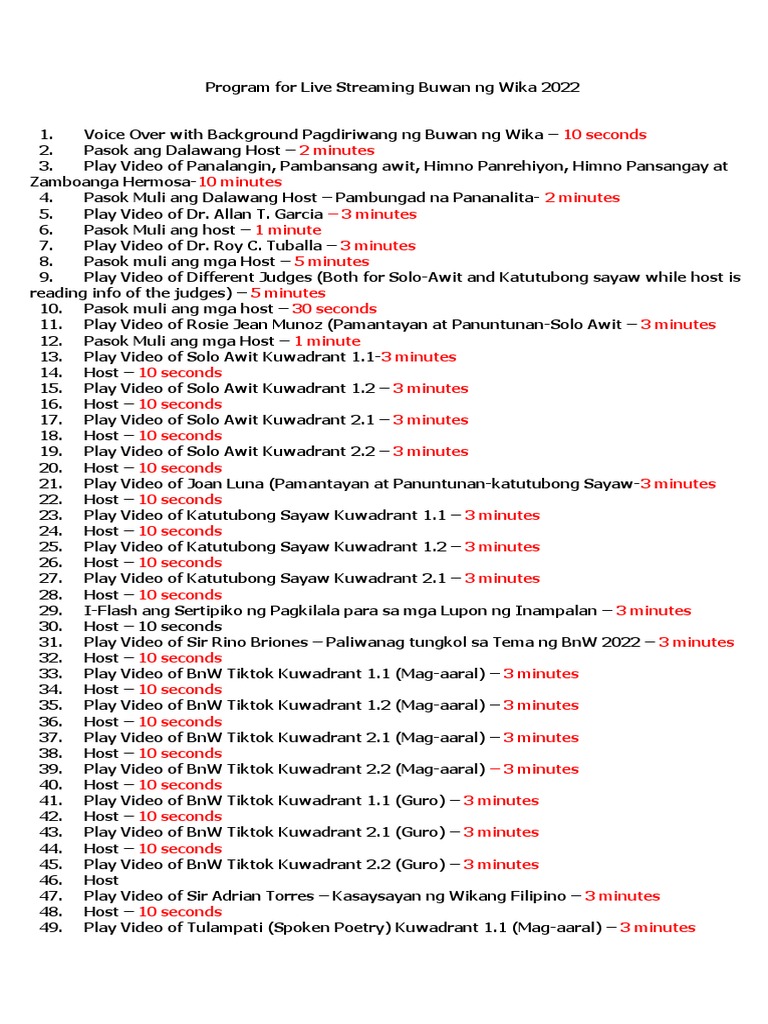 Program For Live Streaming NG Buwan NG Wika 2022 | PDF | Philippines ...