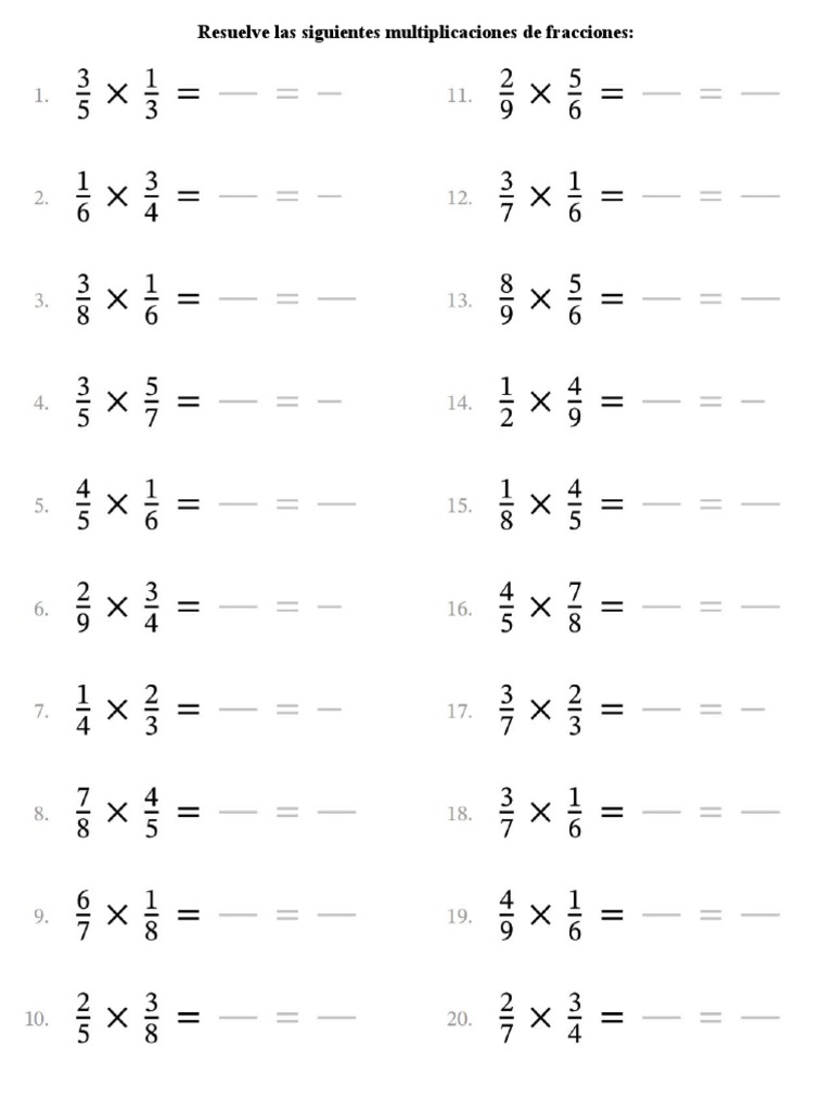 Ejercicios de Multiplicacion de Fracciones | PDF