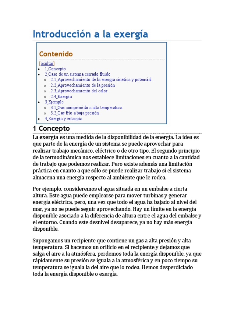 Introducción A La Exergía | PDF | Ejercicio | Temperatura