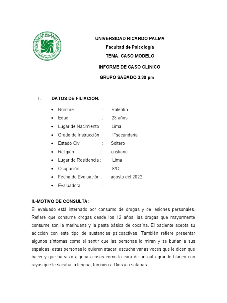Caso Clinico Modelo | PDF | La dependencia de sustancias | Drogas Caso Clinico Modelo | PDF | La dependencia de sustancias | Drogas