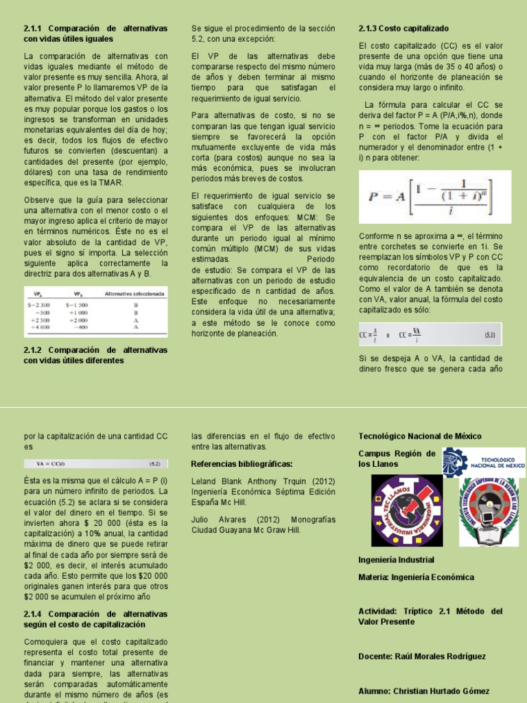 Triptico 2.1 Metodo Del Valor Presente | PDF | Economias