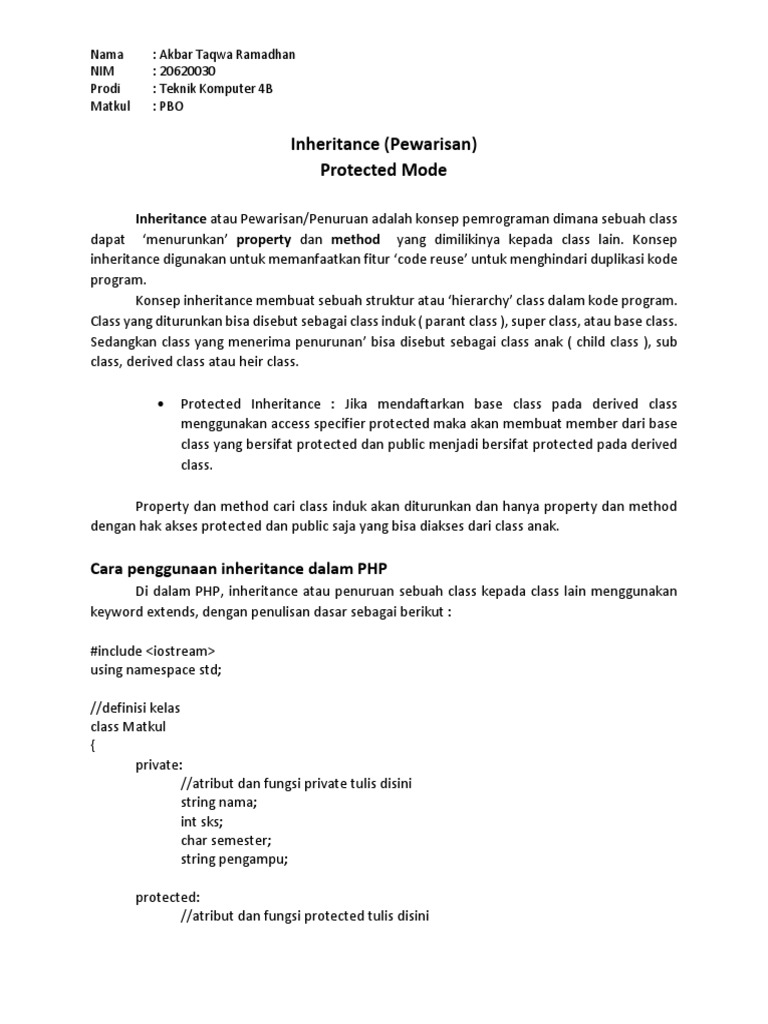 Inheritance dan Pewarisan Kelas dengan Mode Protected dalam Pemrograman Berorientasi Objek | PDF