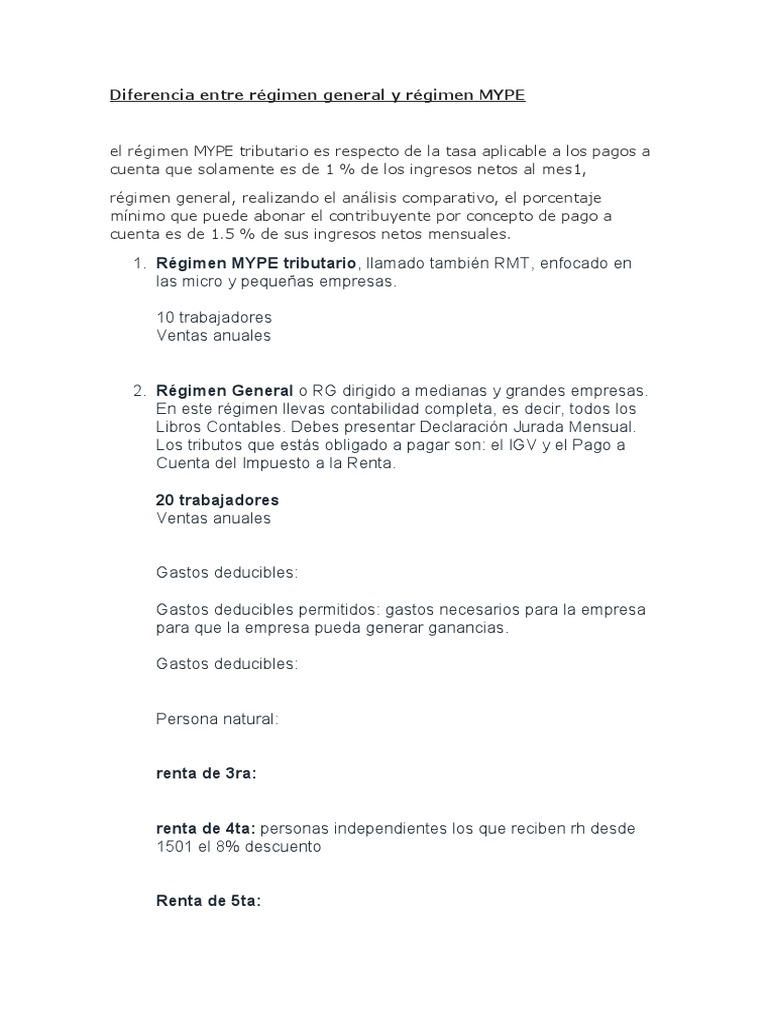 Diferencia Entre Mype y Reg General | PDF