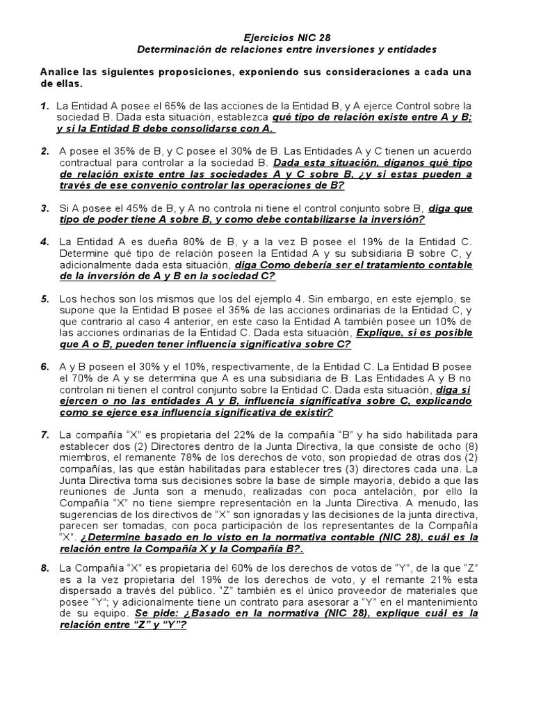 Ejercicios NIC 28 No. 1 Relaciones | PDF