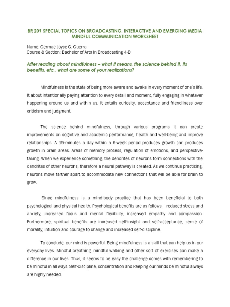 GUERRA - Mindful Communication Worksheet | PDF | Mindfulness ...
