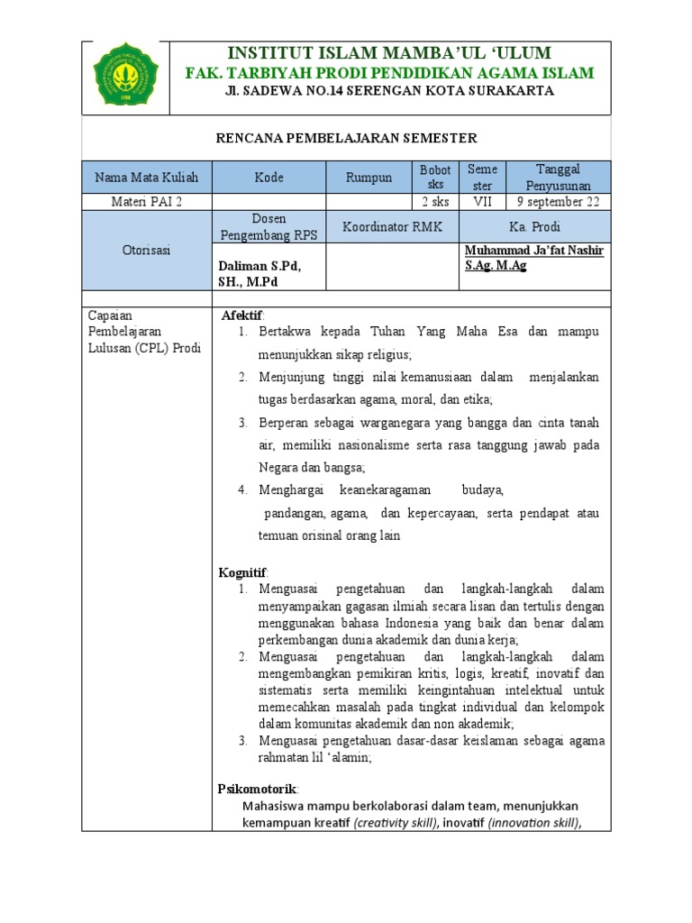 RPS Materi PAI 2 | PDF