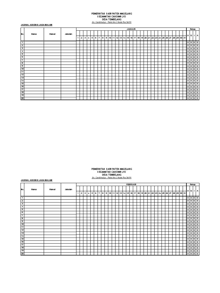 Format Absensi Jaga Malam | PDF