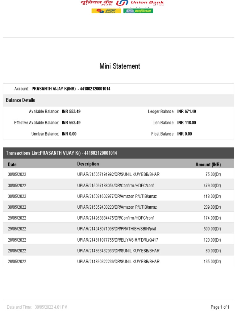 OpMiniStatementUX330 05 2022 | PDF
