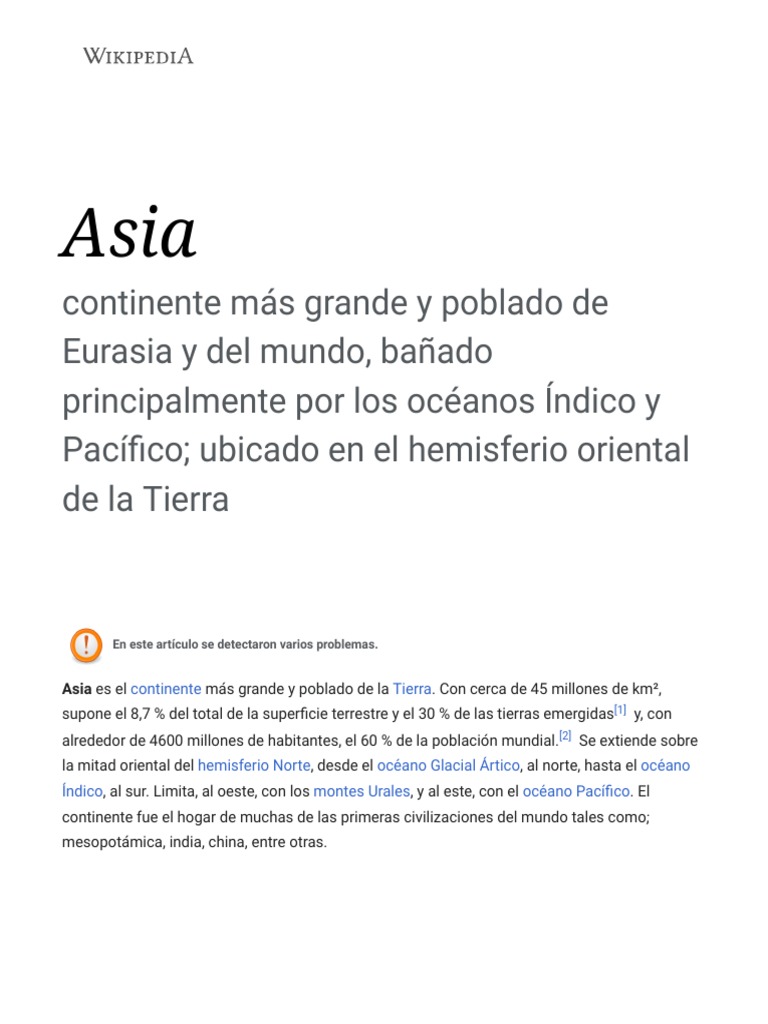 Asia - Wikipedia, La Enciclopedia Libre | PDF | Asia