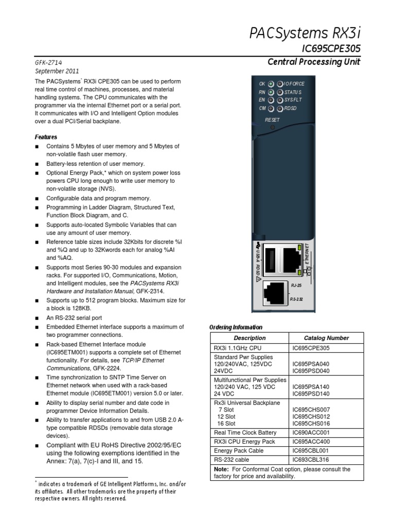 1 Ic695cpe305 | PDF | Central Processing Unit | Usb
