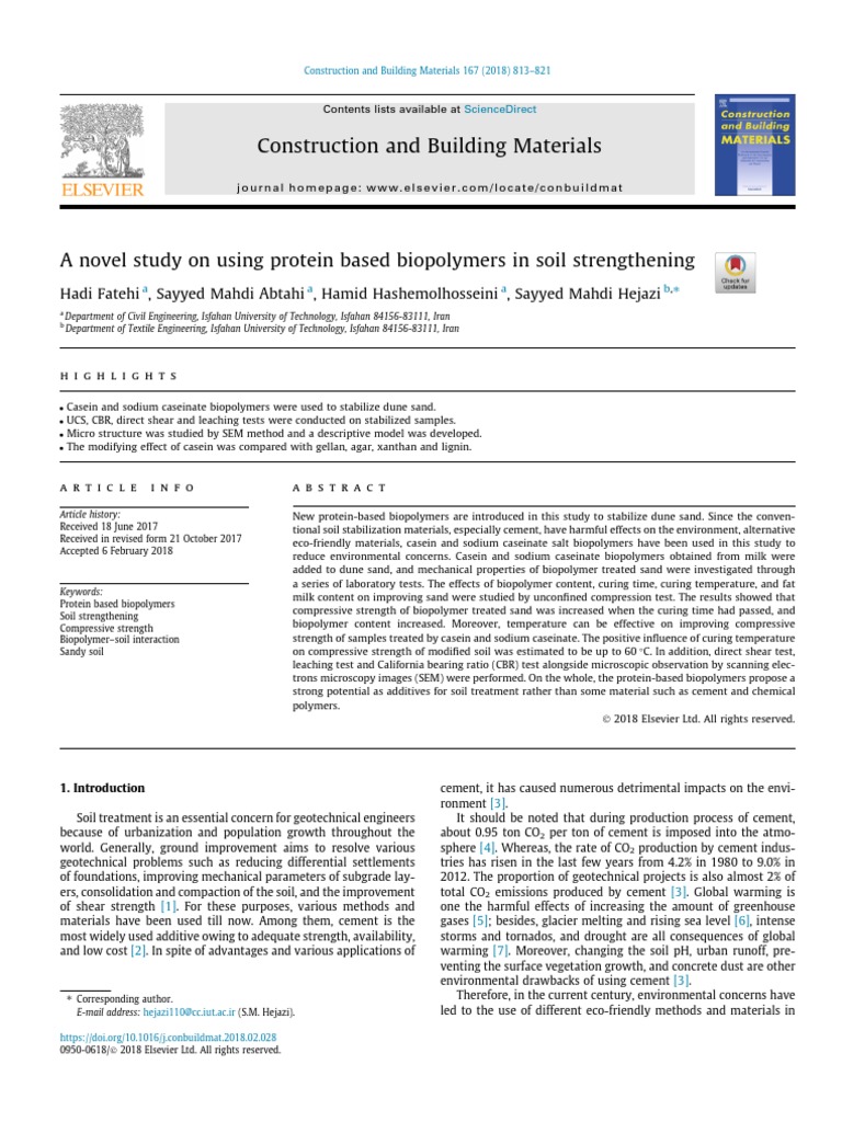 A Novel Study On Using Protein Based Biopolymers in Soil Strengthening ...