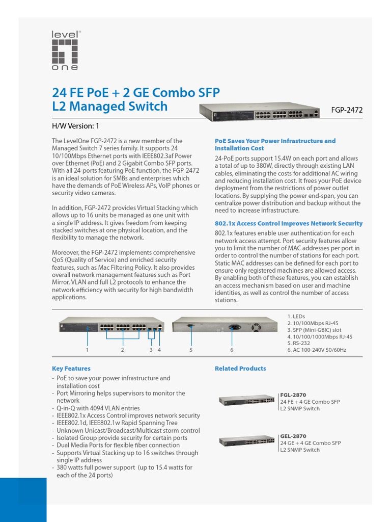 FGP-2472-V1 Spec V1.0 | PDF | Computer Network | Network Switch