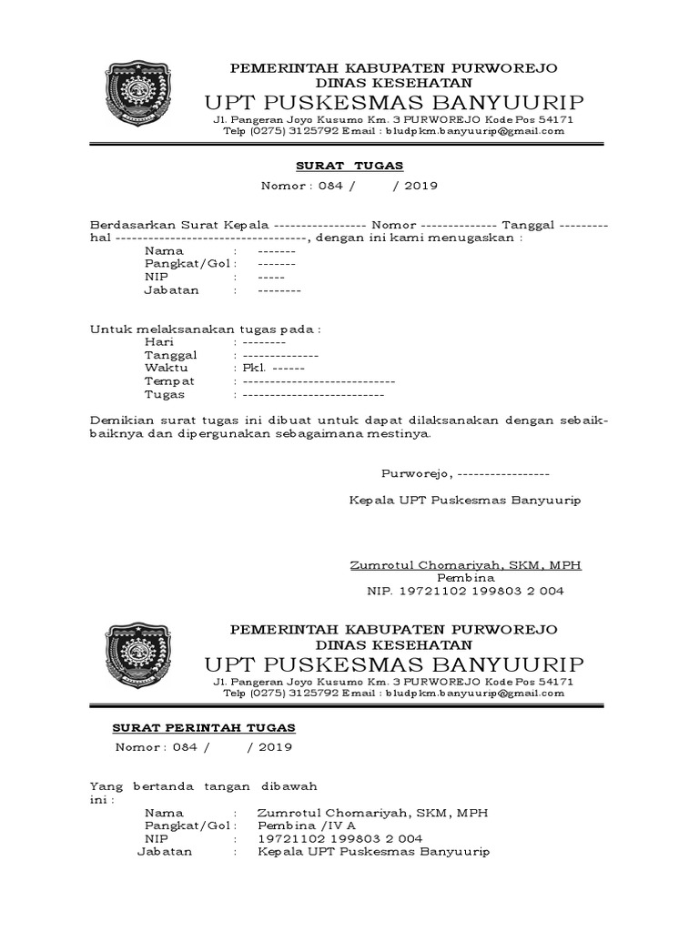 Surat Tugas Tim Medis P3K Pesta Siaga Tingkat Kwartir Ranting Banyuurip ...