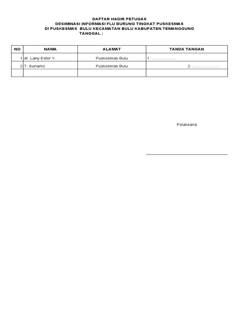 Daftar Hadir Sosialisasi Uraian Tugas | PDF