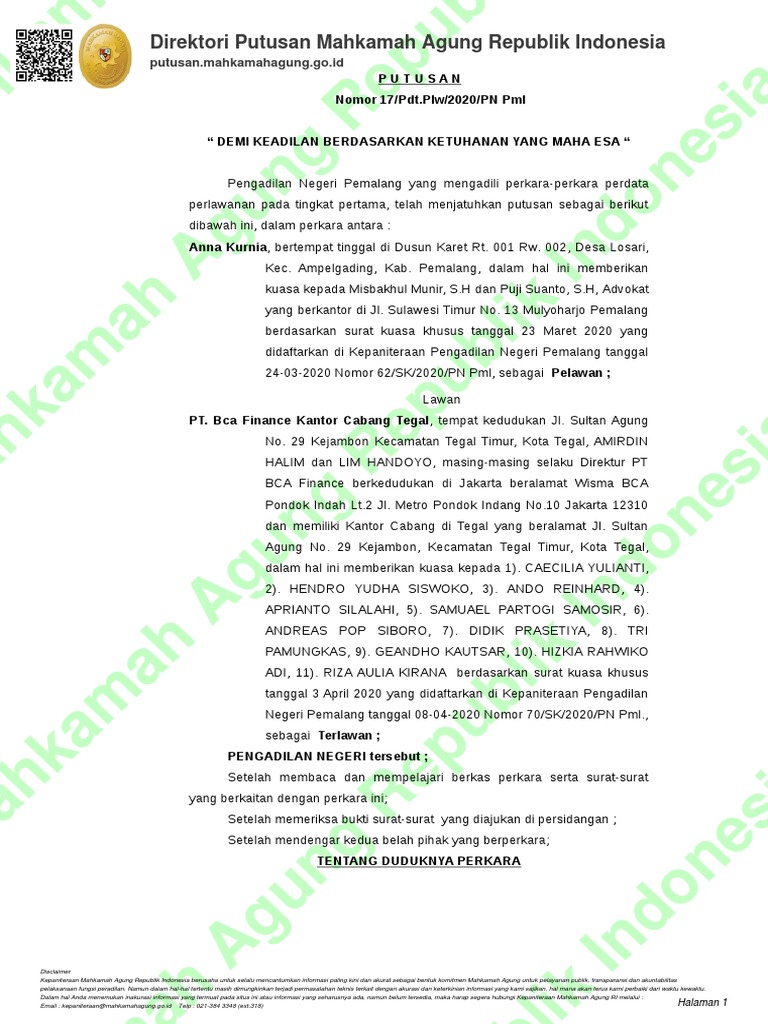 Putusan 17 PDT - PLW 2020 PN PML 20220909135556 | PDF