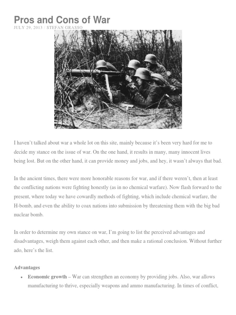 Cornell Notes Pros and Cons of War | PDF
