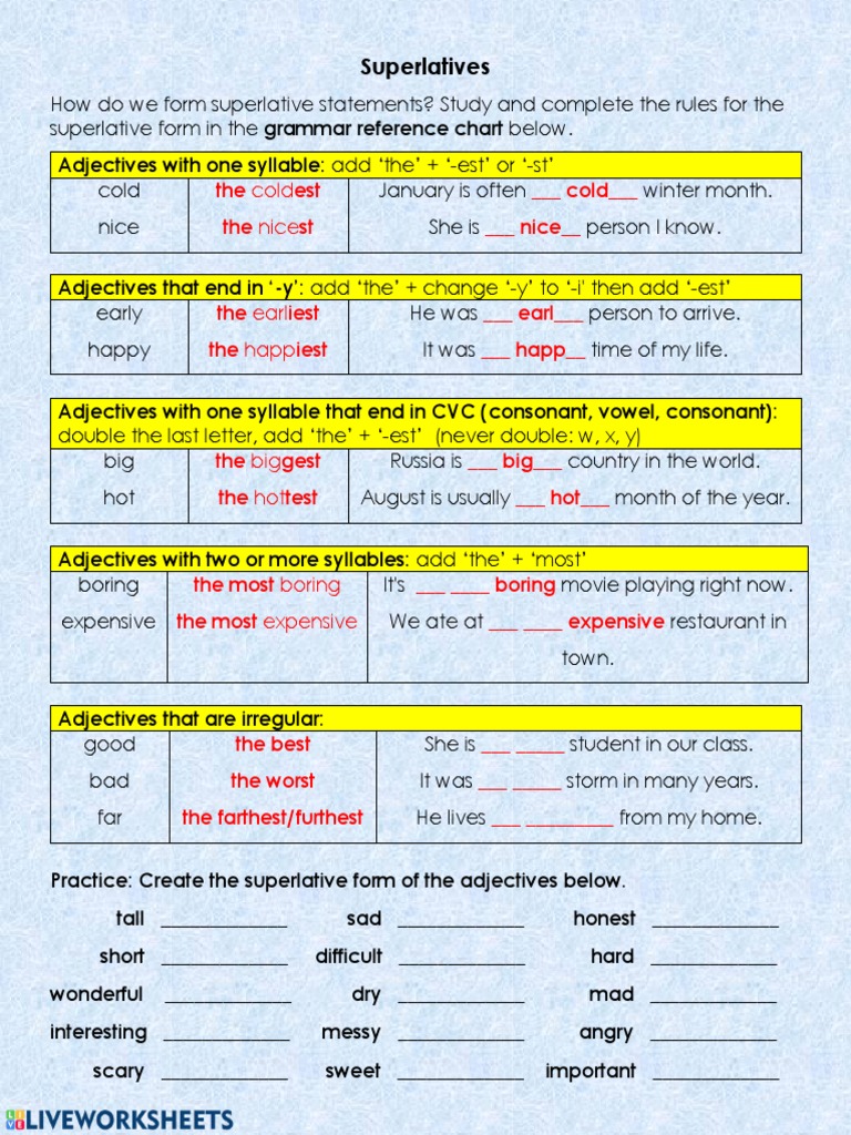 Superlatives | PDF | Language Arts & Discipline | Foreign Language Studies